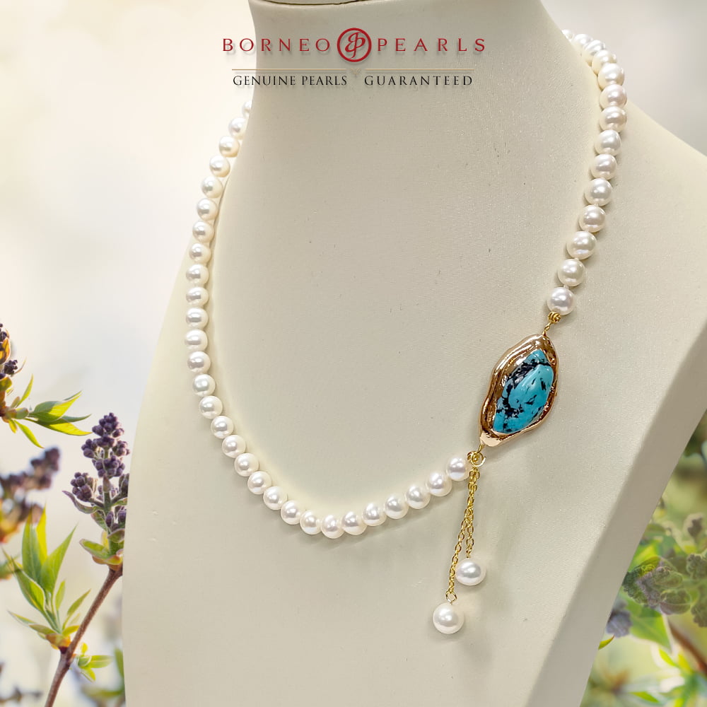 A Touch Of Turquoise Pearl Necklace – Borneo Pearls